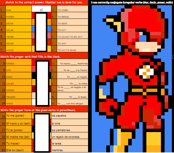 Pixel Art: Avancemos 1 U5L2 (Irregular verbs) - Mi Clase Divertida